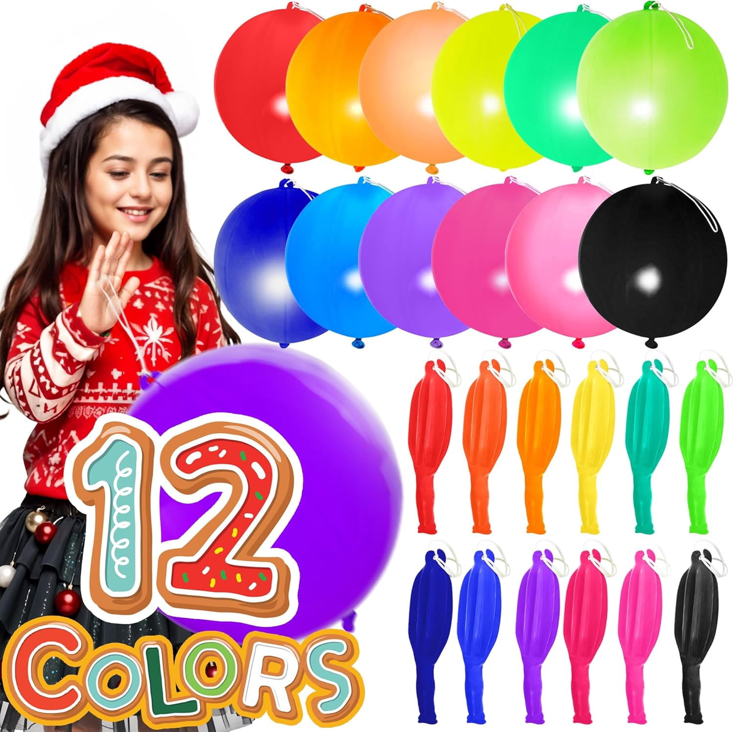 30Pcs Premium 18 inches Heavy Duty Punch Balloons with Rubber Bands, 12 ...