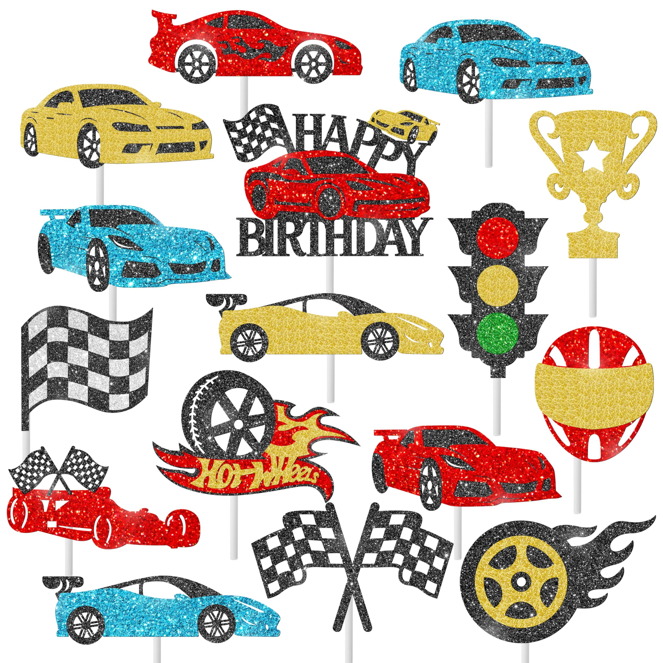30Pcs Race Car FEV6 Cupcake Toppers Glitter Racing Car Cupcake Toppers ...