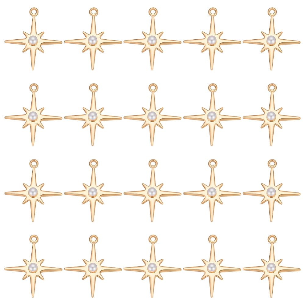 30Pcs Real 18K Gold Plated Star Charms with Plastic Pearl Golden North ...