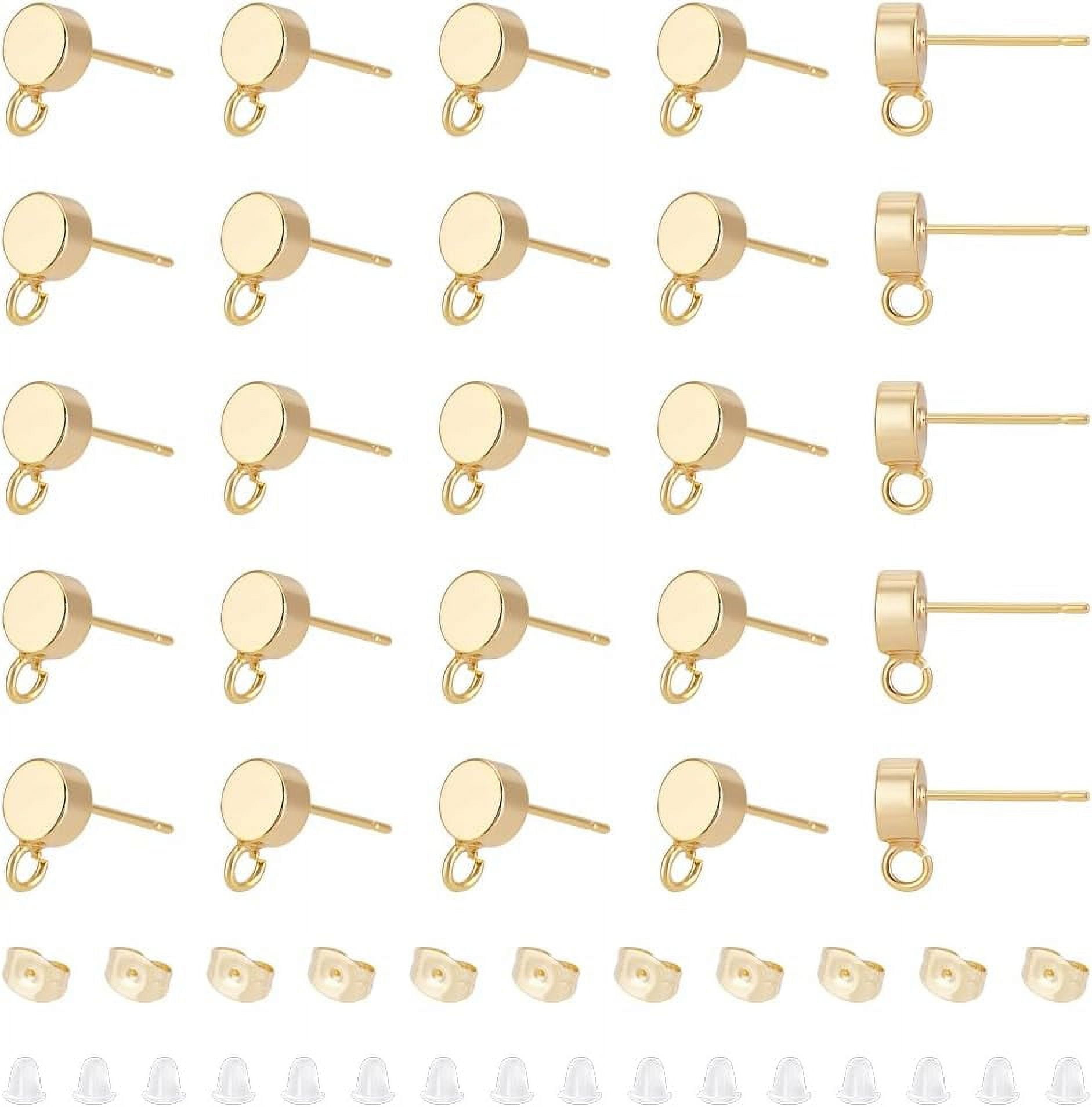 30Pcs Real 18K Gold Plated Stud Earring Post Metal Earrings Flat Round ...