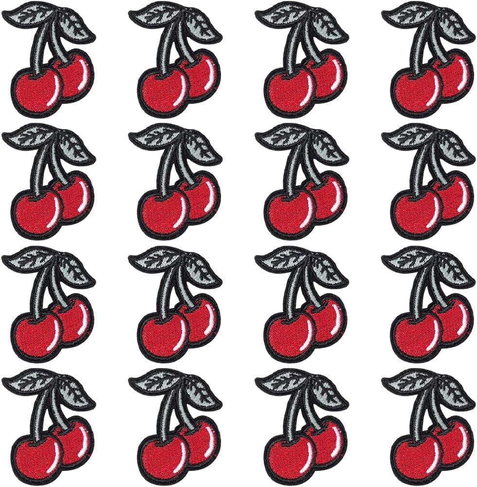 30Pcs Red Cherry Embroidered Iron on Patches Small Cartoon Fruit Sew on ...