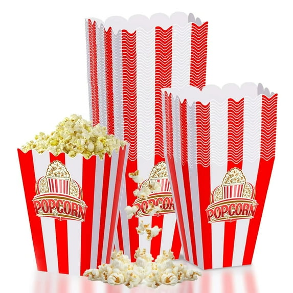 30Pcs Red White Striped Classic Popcorn bucket, Disposable Popcorn ...