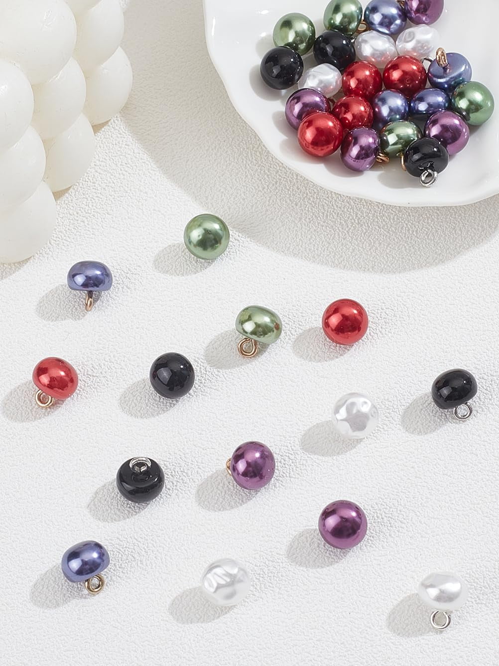30Pcs Resin & Plastic Imitation Pearl Shank Buttons 1-Hole Round ...
