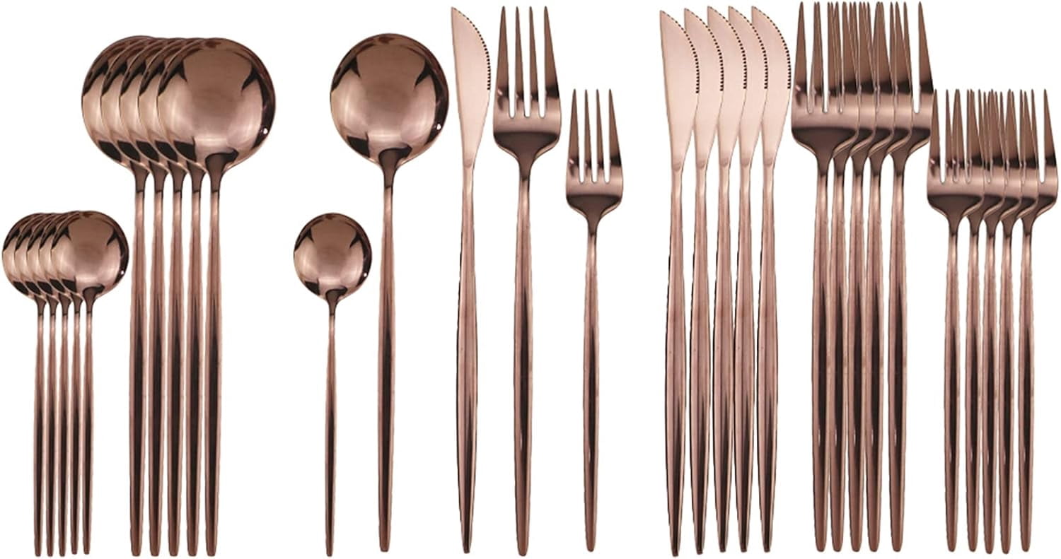 30Pcs Rose Cutlery Set Stainless Steel Dinnerware Set Dinnerware ...