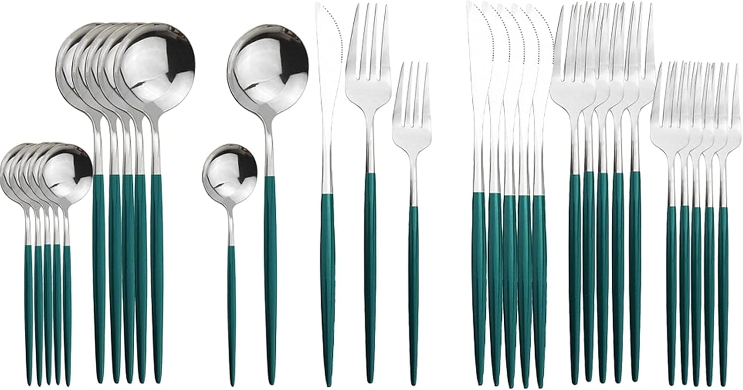 30Pcs Rose Cutlery Set Stainless Steel Dinnerware Set Dinnerware ...