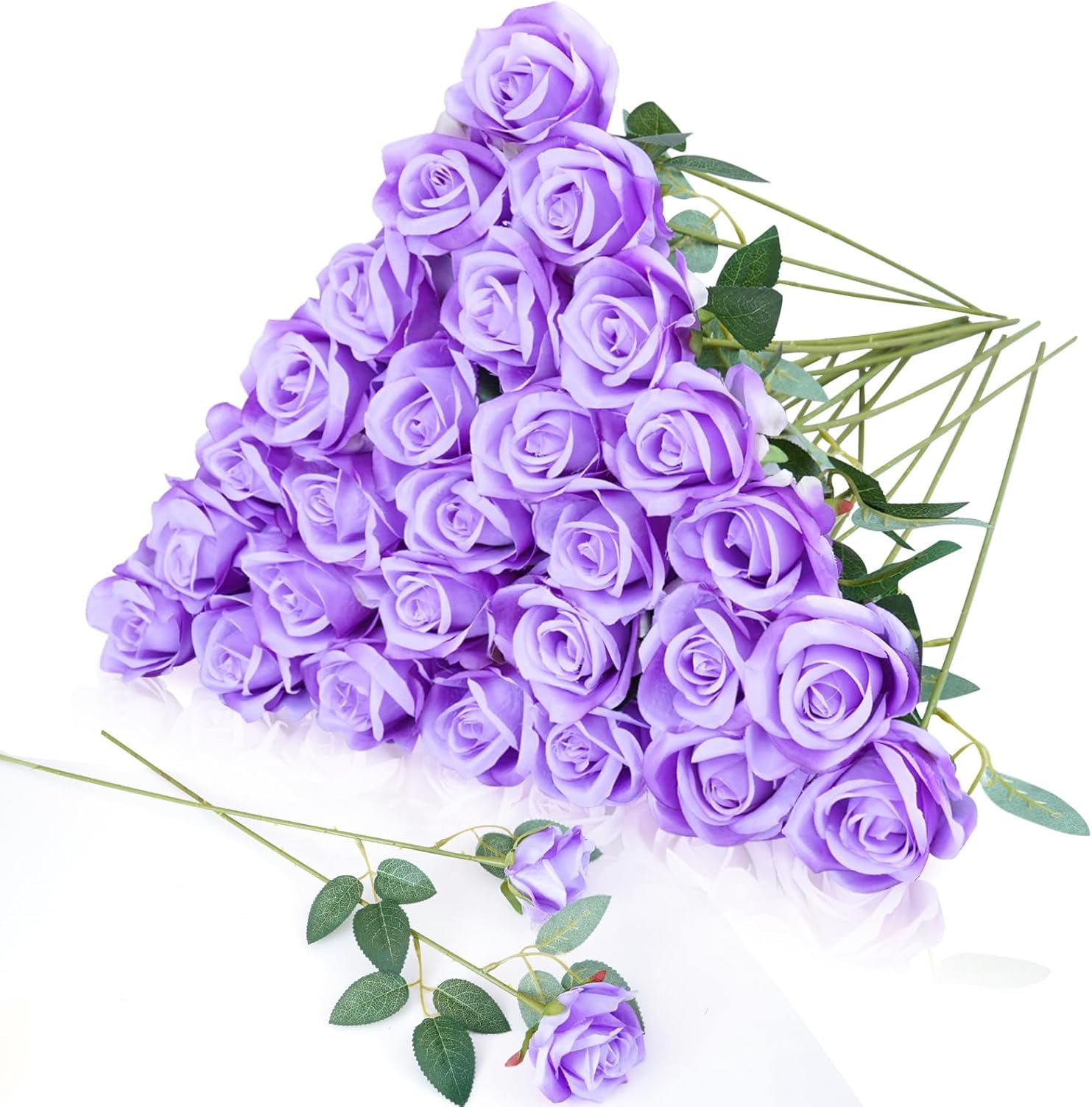 30Pcs Roses Artificial Flowers Bouquet, Black Fake Silk Rose with Long ...