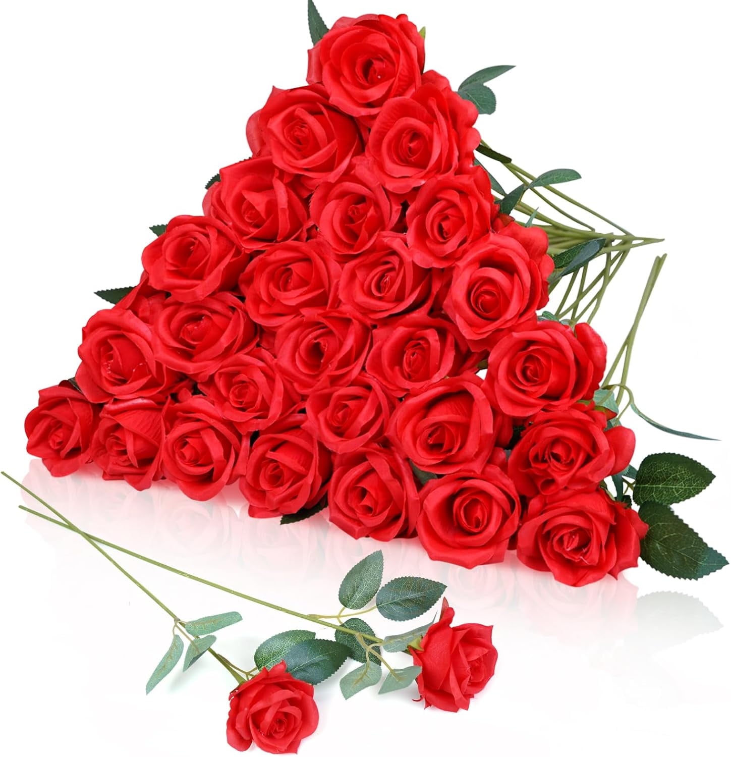 30Pcs Roses Artificial Flowers Bouquet, Black Fake Silk Rose with Long ...