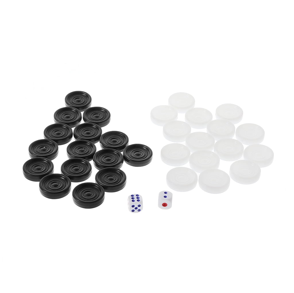 30Pcs/Set Plastic Black White Checkers Backgammon Chess Pieces with 2 ...