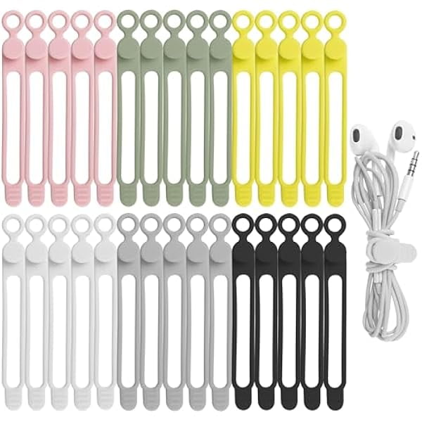 30Pcs Silicone Cable Ties for Bundling Earphone, Phone Charger ...