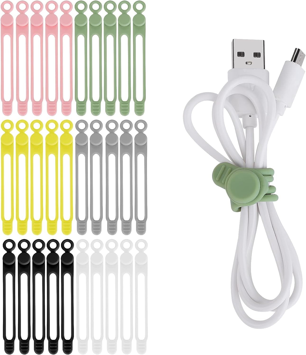 30Pcs Silicone Cable Ties,Cute Cable Management Organizer Reusable ...