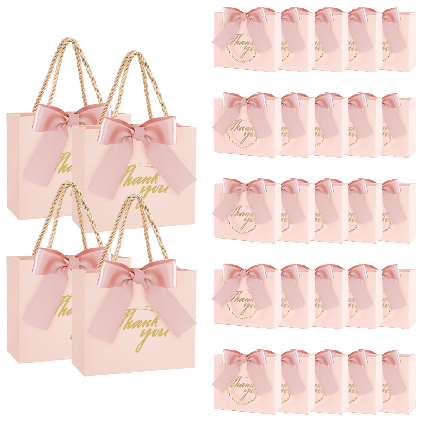 SHAIDOJIO Small Gift Bags with Handle Ribbon for Wedding Birthday, Pink ...