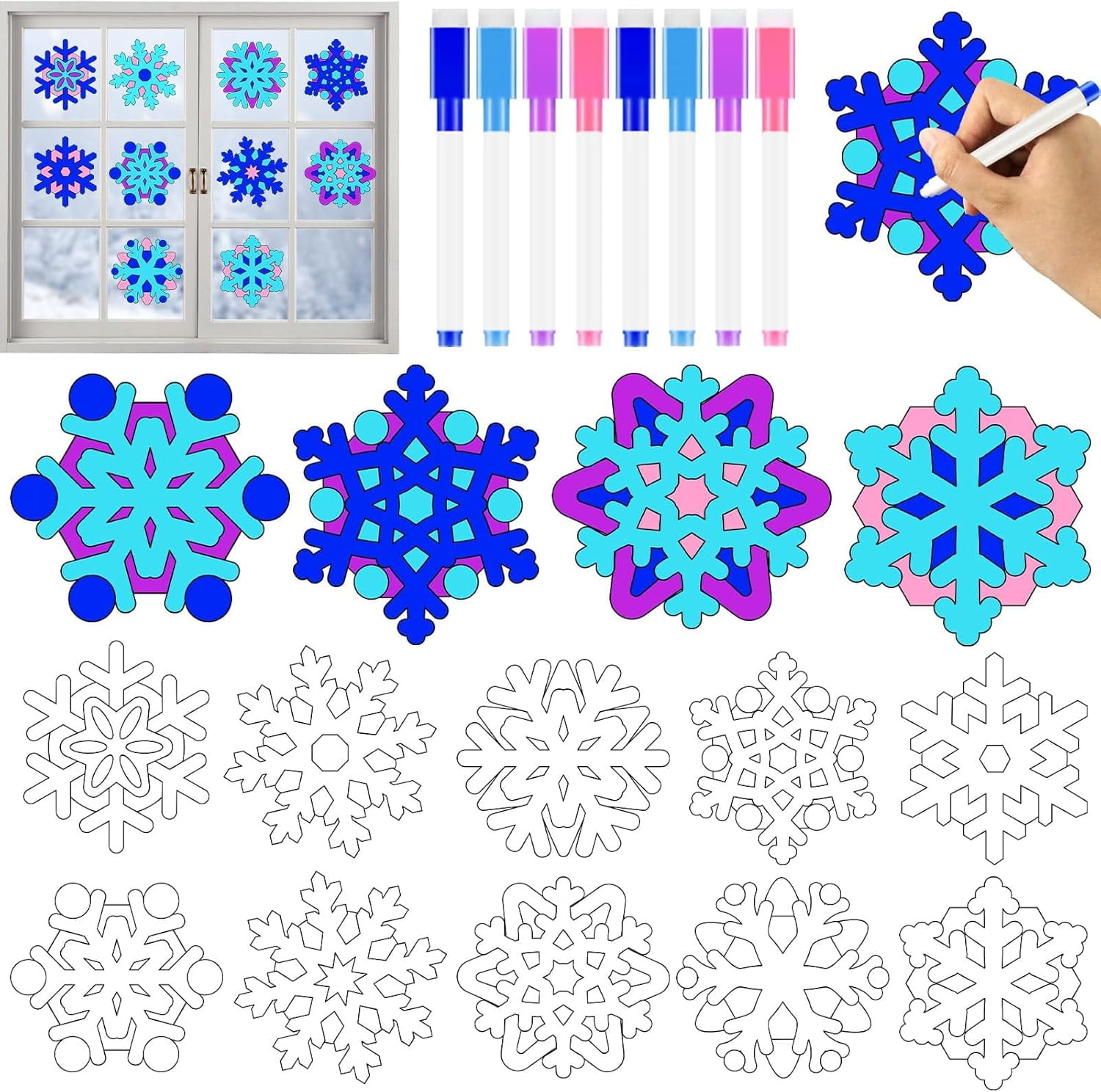 30Pcs Snowflake Arts Crafts for Kids Winter Window Suncatchers Craft ...