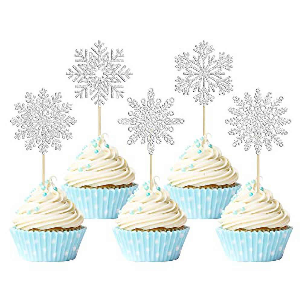 30Pcs Snowflake Cupcake Toppers Glitter Winter Frozen Theme Cupcake ...
