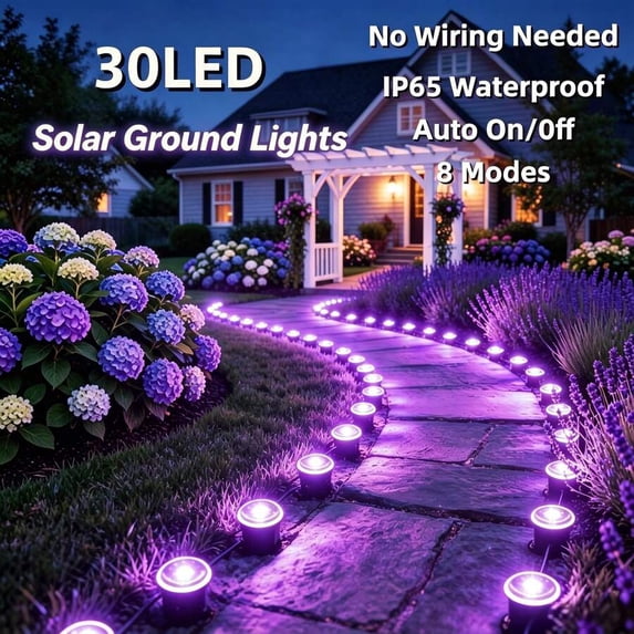 30Pcs Solar LED Pathway Lights Outdoor, Purple Light, 8 Modes, IP65 ...