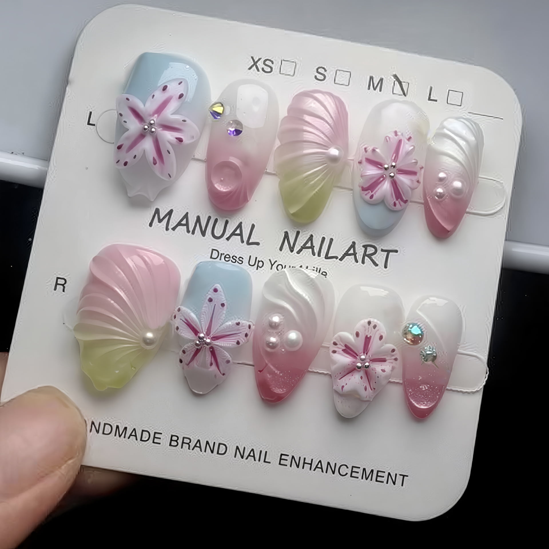 30Pcs Summer Beach Shell Hand-Painted Press-On Nails, 3D Stereoscopic ...