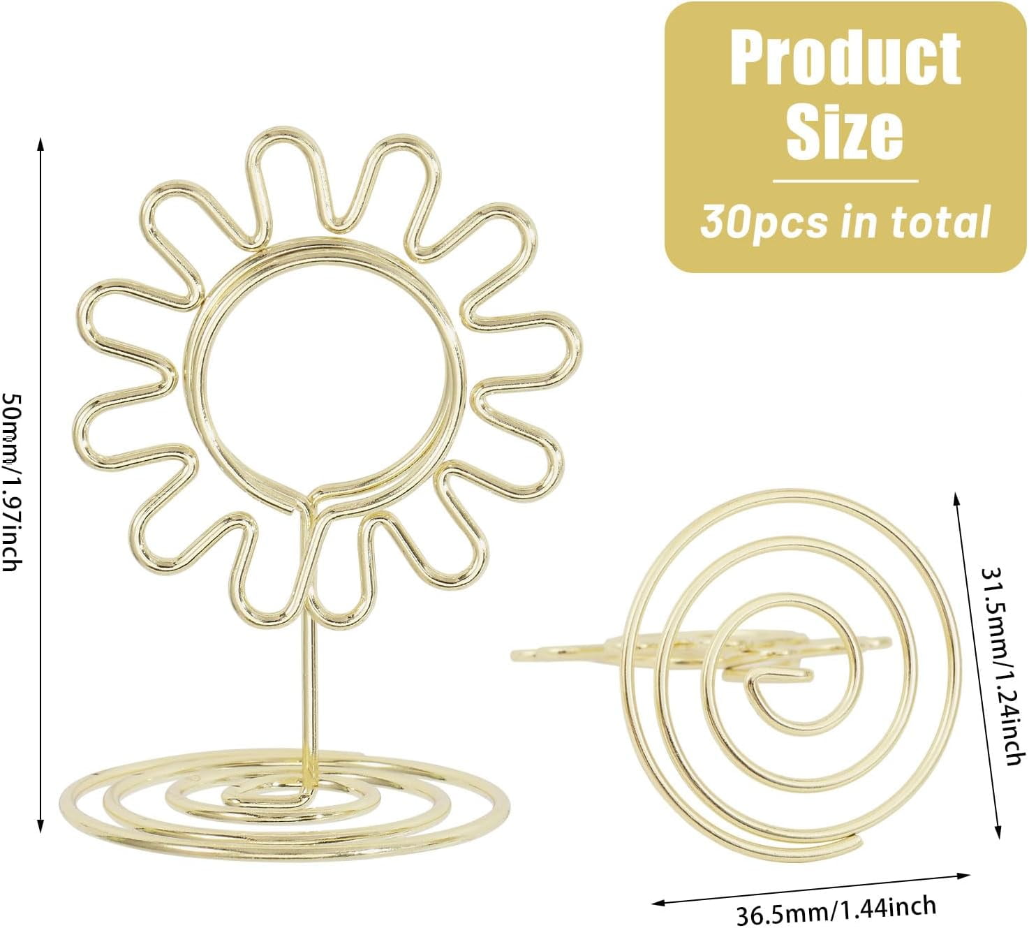 30Pcs Sunflower Iron Name Card Holder Photo Memo Holders Golden Place ...