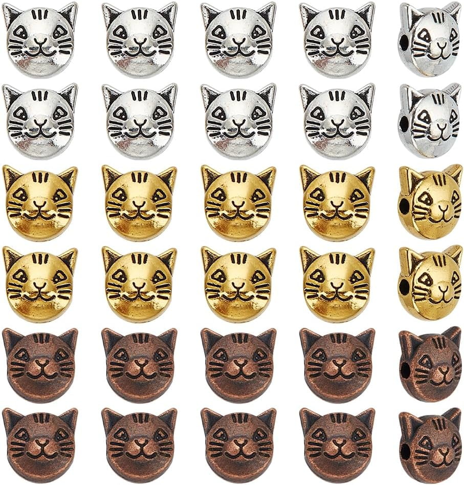 30Pcs Tibetan Cat Spacer Beads 2mm Hole Cat Head Beads Metal Cats Charm ...