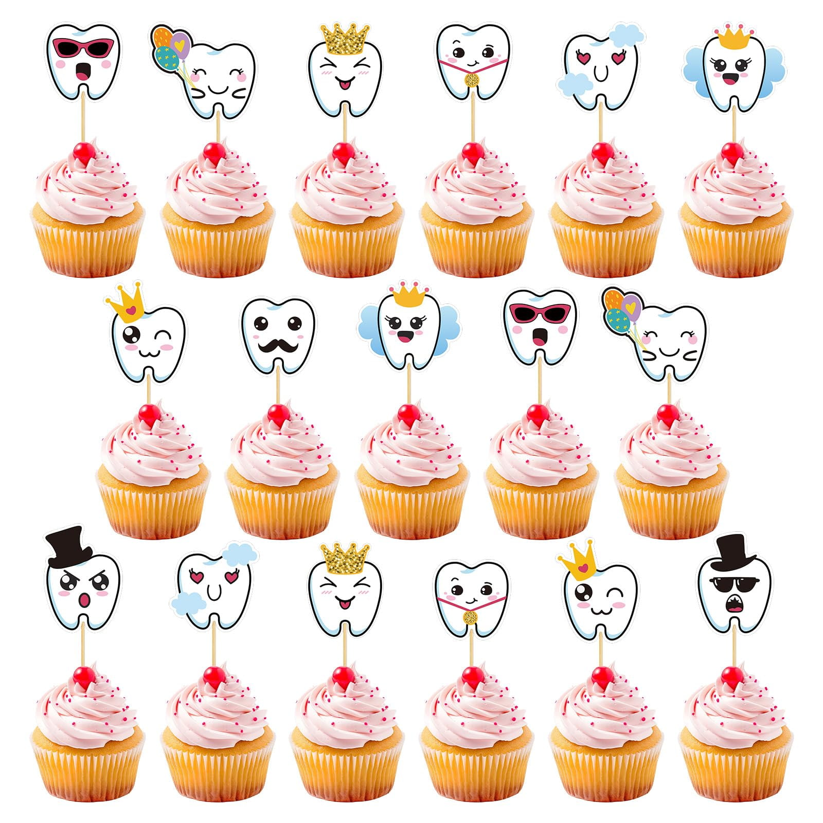 30Pcs Tooth Cupcake Toppers, First Tooth FSH1 Party Decor, Dental ...