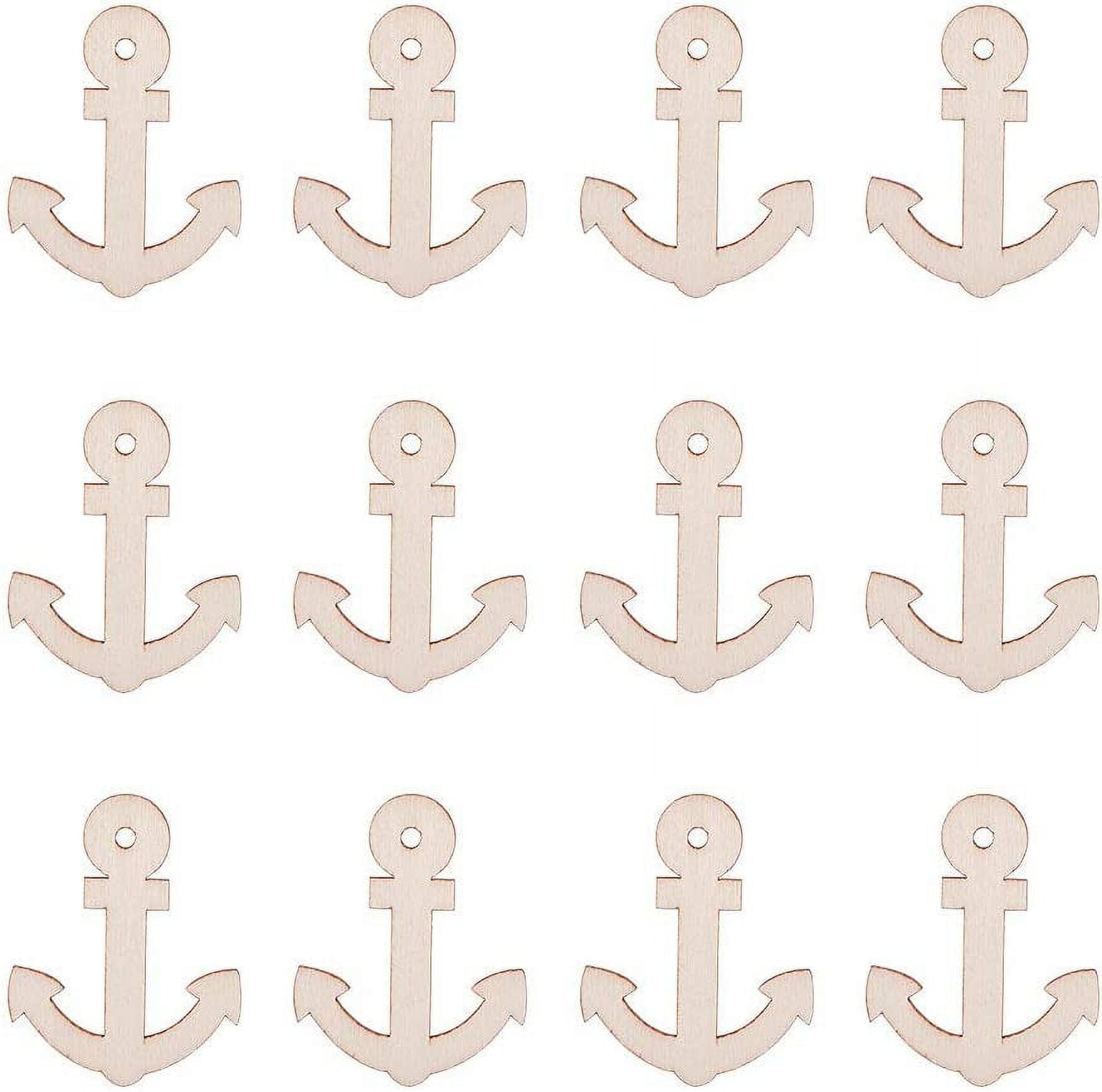 30Pcs Unfinished Anchor Shape Wooden Pieces Natural Anchor Wood Cutouts ...