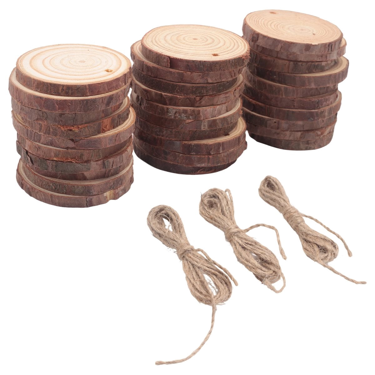 30Pcs Unfinished Wood Slices with Bark for Crafts Kit Circles Log Discs ...