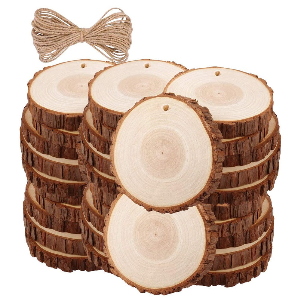 30Pcs Unfinished Wood Slices with Bark for Crafts Kit Circles Log Discs ...