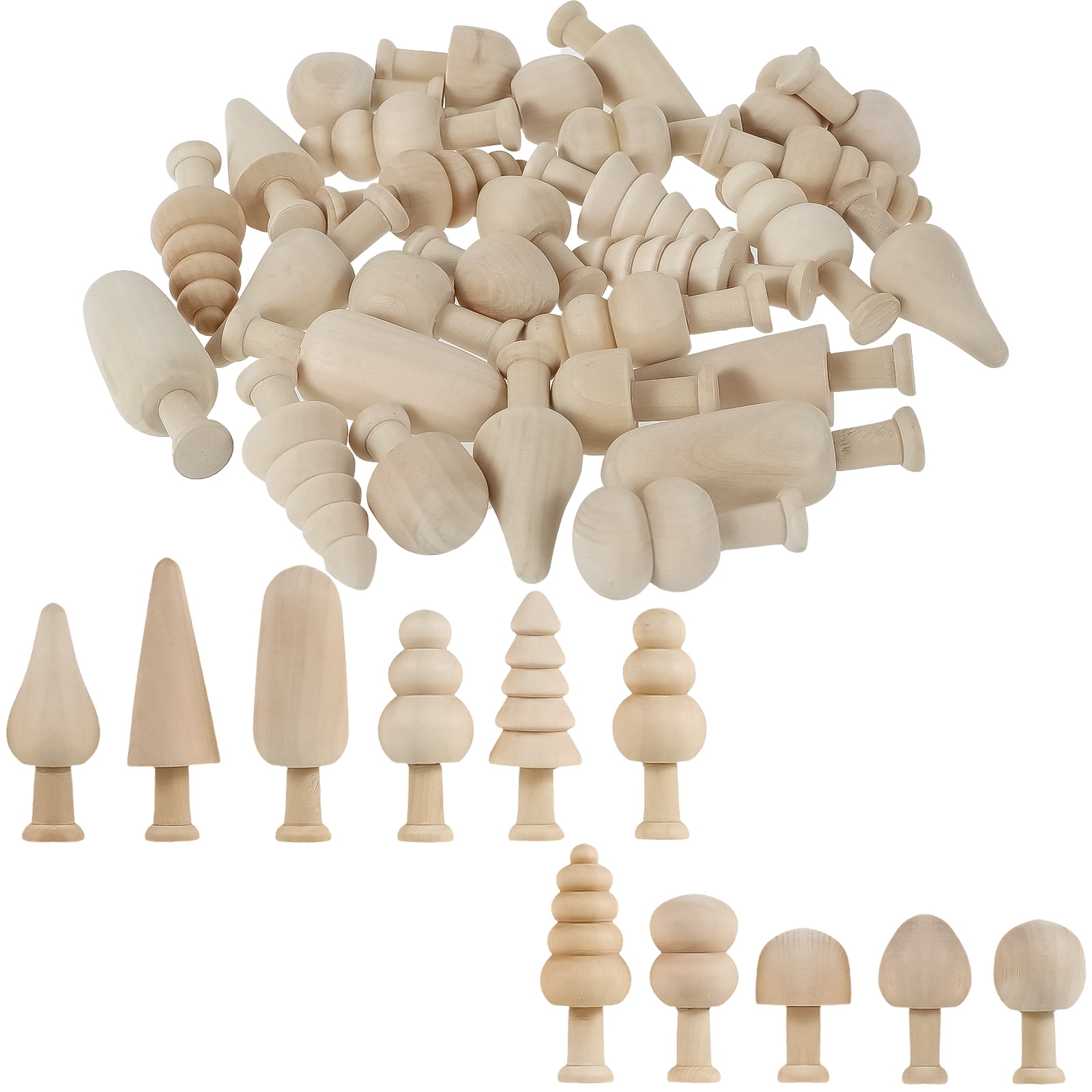 30Pcs Unfinished Wooden Trees DIY Unfinished Wood Mushroom Smooth Wood ...