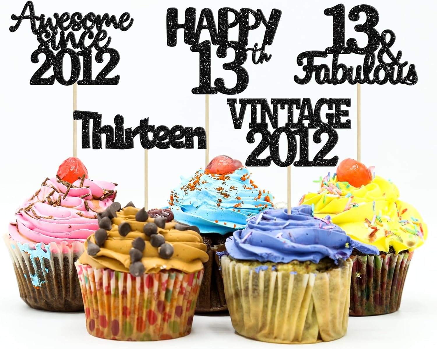 30Pcs Vintage 2012 Cupcake Toppers Glitter Thirteen Happy 13th Cupcake ...