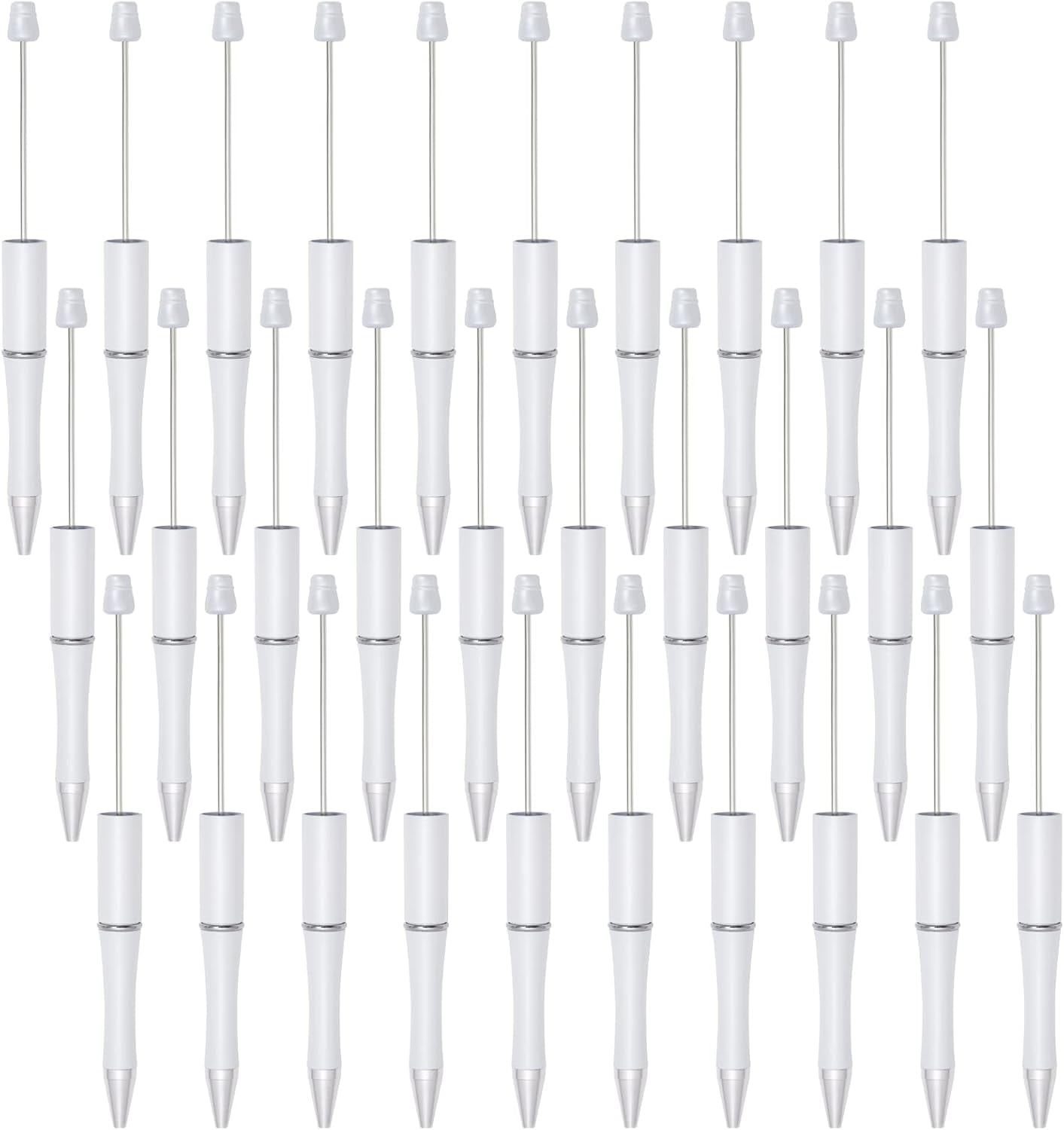 30Pcs White Beadable Pens Plastic Bead Pen Black Ink Ballpoint Pens Diy ...