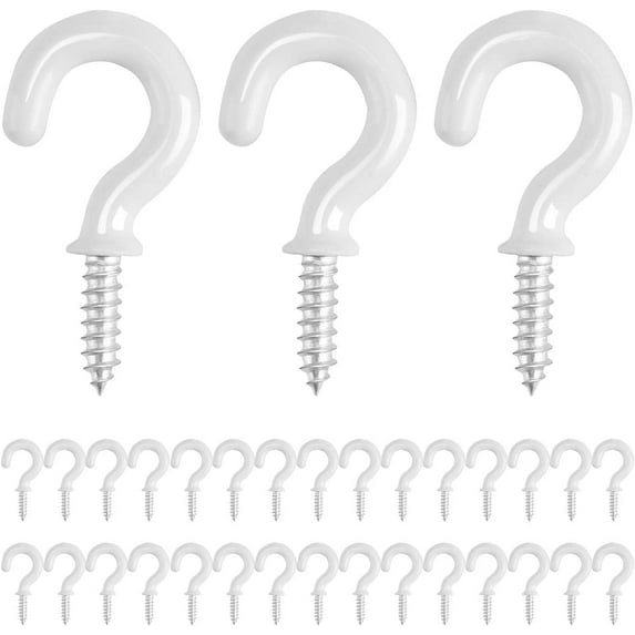 30Pcs White Cup Hooks Screw in, 1/2 inch Metal Ceiling Hooks Heavy Duty ...