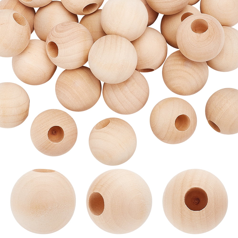 30Pcs Wood Beads Half Drilled Round BurlyWood 34x33mm Hole: 12mm for ...