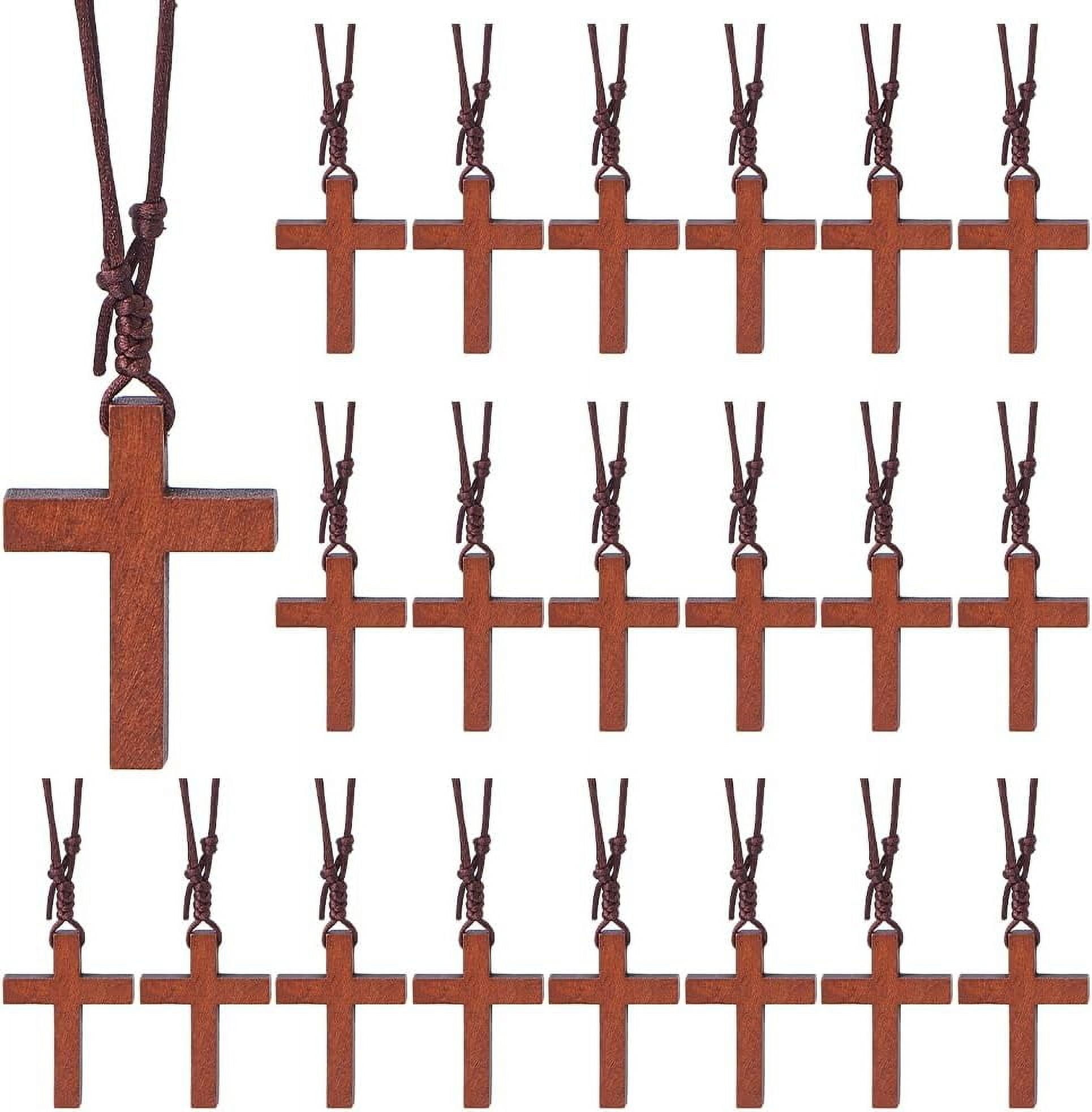 30Pcs Wood Cross Necklace Bulk Easter Wooden Cross Pendant Necklace Coconut Brown Crucifix ...