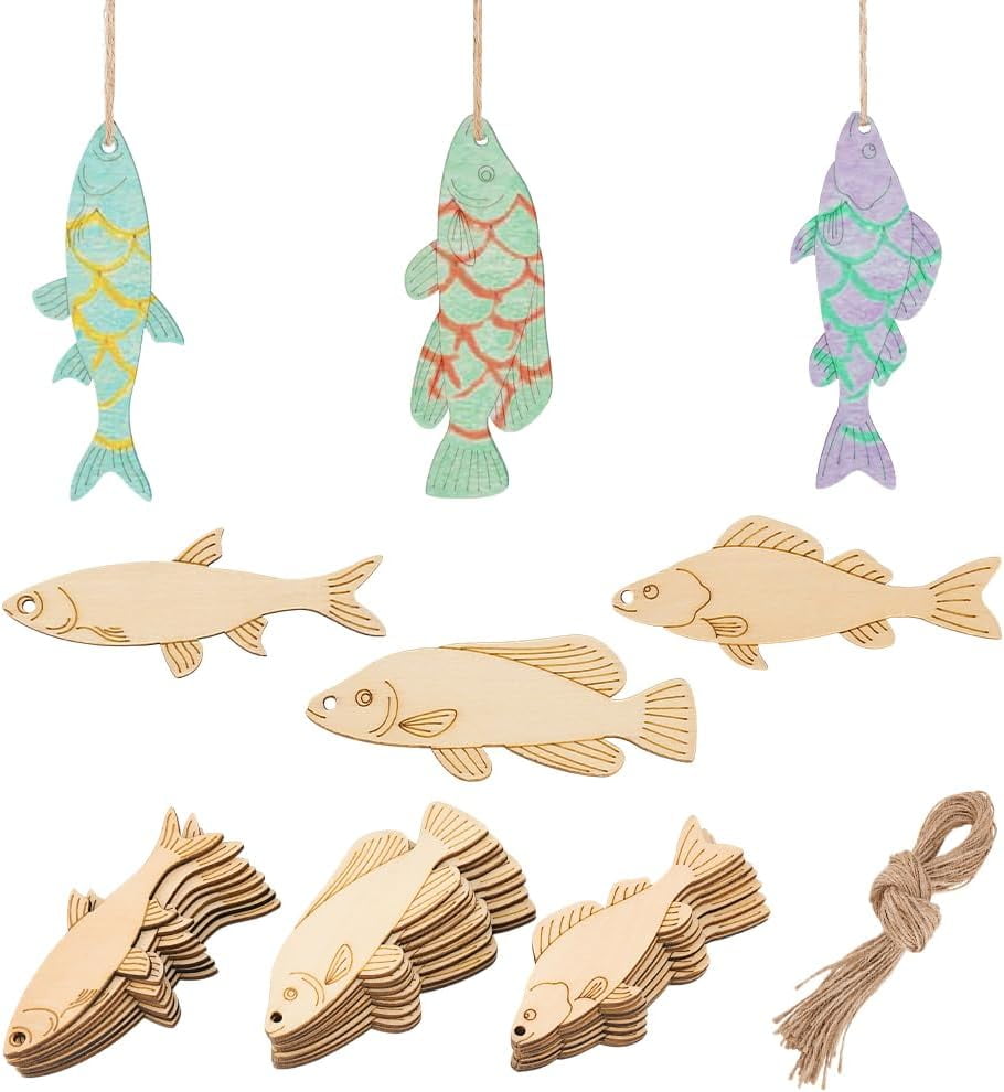 30Pcs Wooden Fish Cutouts 3 Sizes Fish Shape Unfinished Wood Cutouts ...