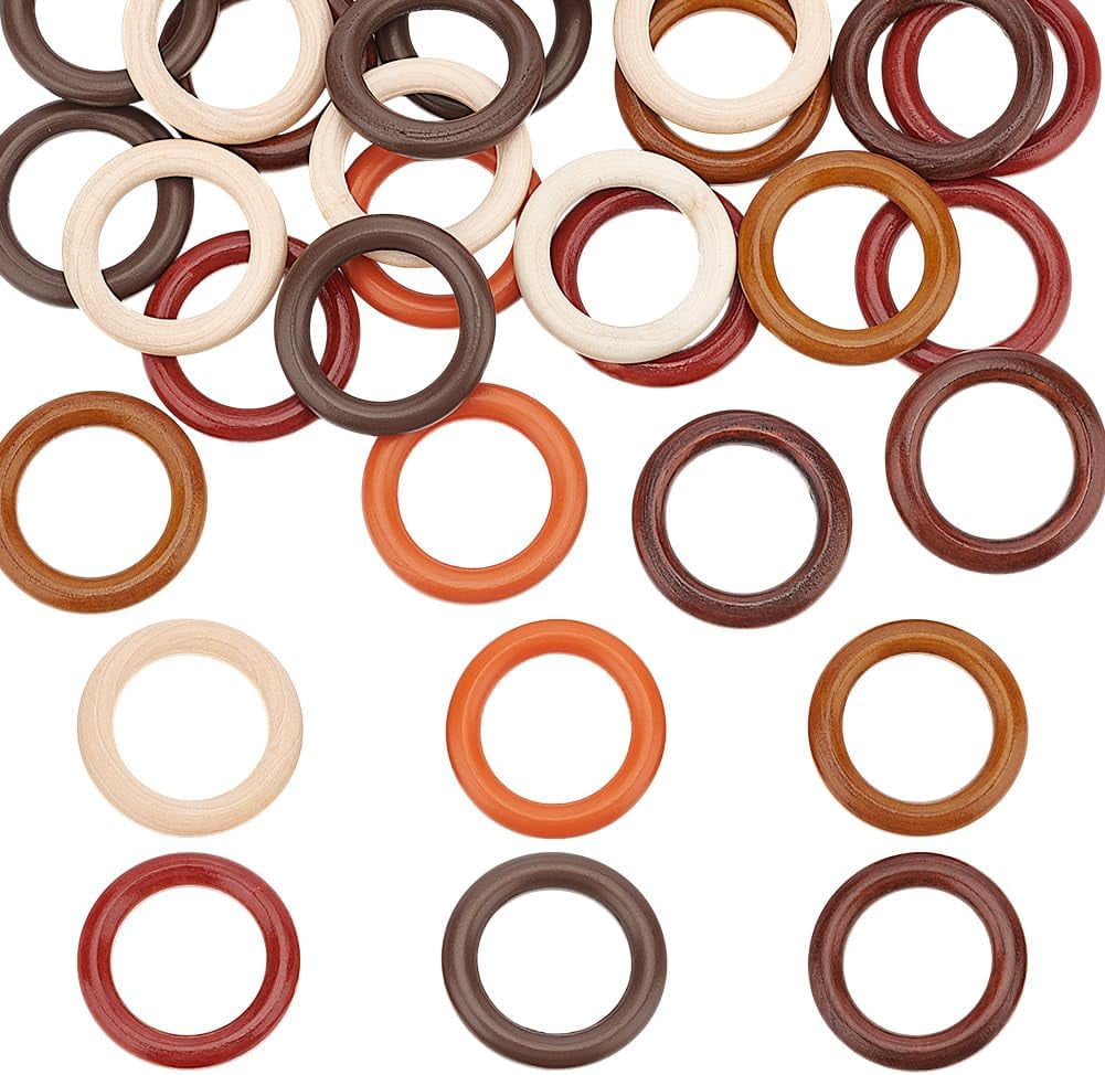 30Pcs Wooden Rings 6 Colors Unfinished Macrame Wooden Rings Wood ...