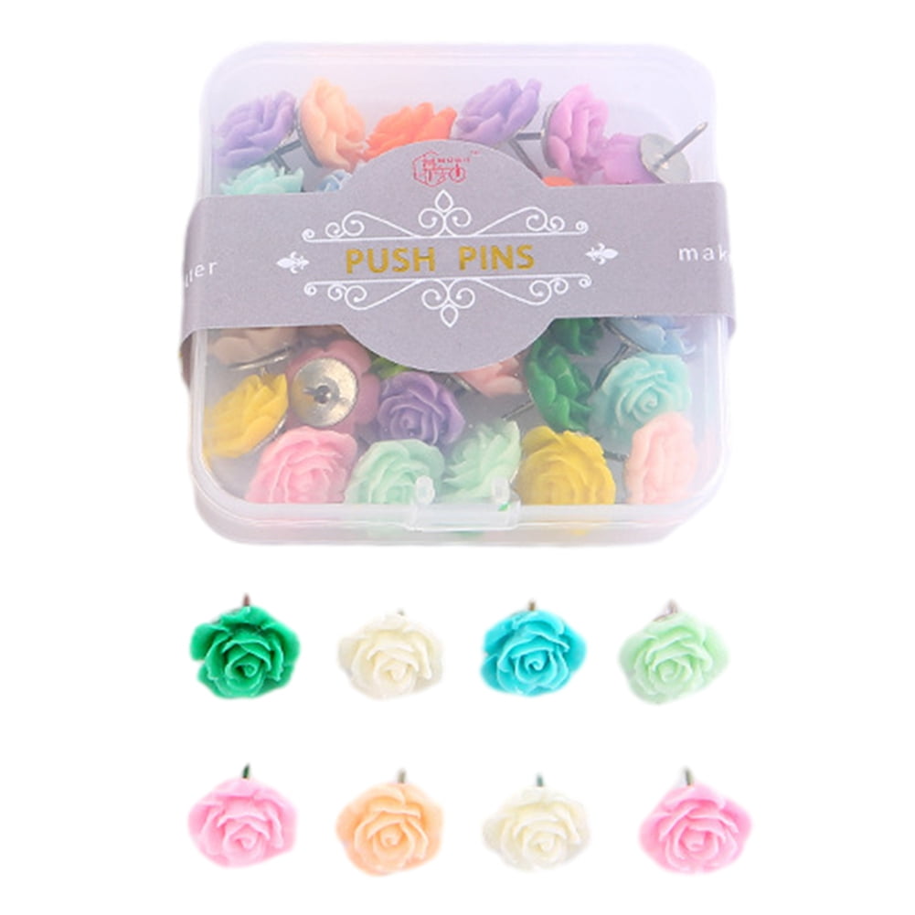 30Pieces Flower Pushpins Flower Thumb Tacks Decorative Floret Pushpin ...