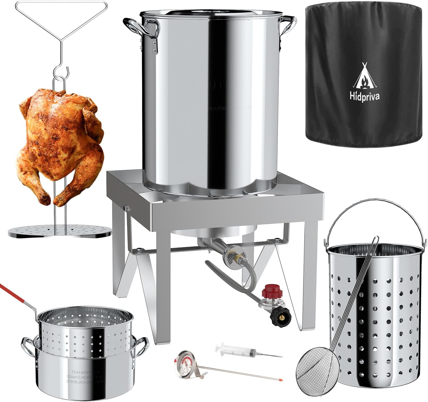 30QT Stainless Steel Turkey Fryer Kit, Stainless Steel Stand with 55 ...
