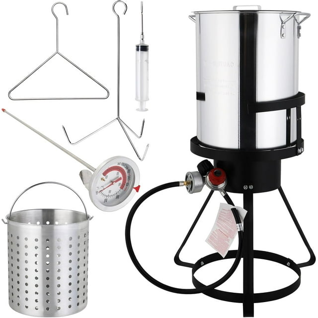 30QT Turkey Fryer with Boiler Steamer Set Basket & 55000BTU Propane ...