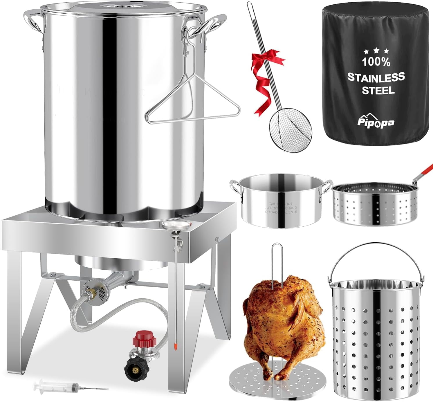 30QT Turkey Fryer Kit | Stainless Steel | Cover | Skimmer | 50,000BTU ...