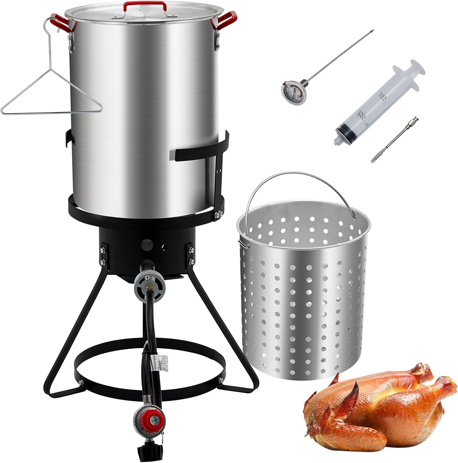 30Qt Turkey Fryer, Aluminum Outdoor Deep Fryer & Seafood Boiler Steamer ...