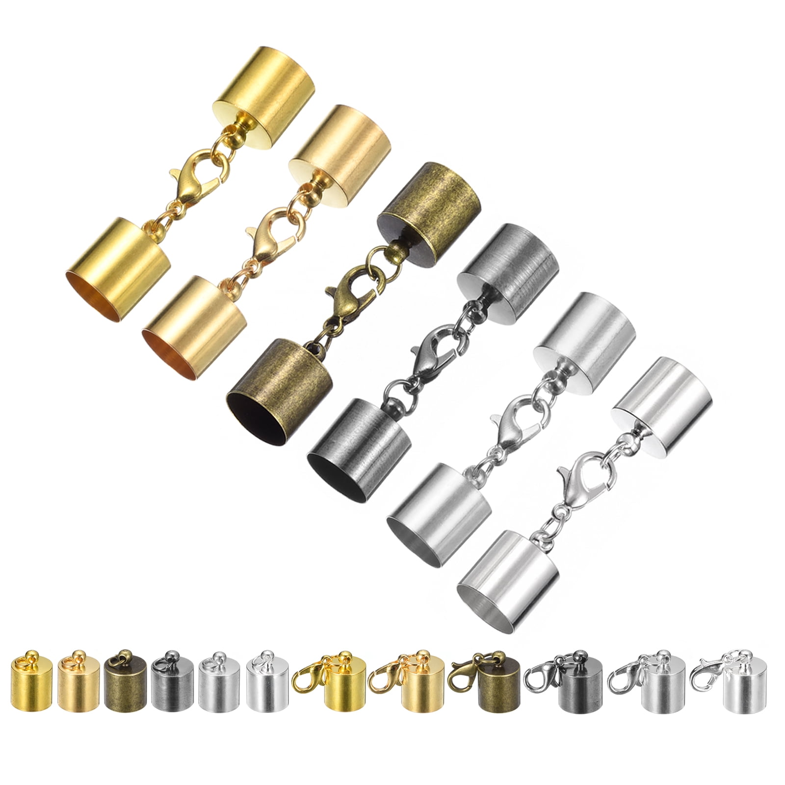 30Sets 10mm Leather Cord End Caps with Lobster Claw Clasps, Barrel ...