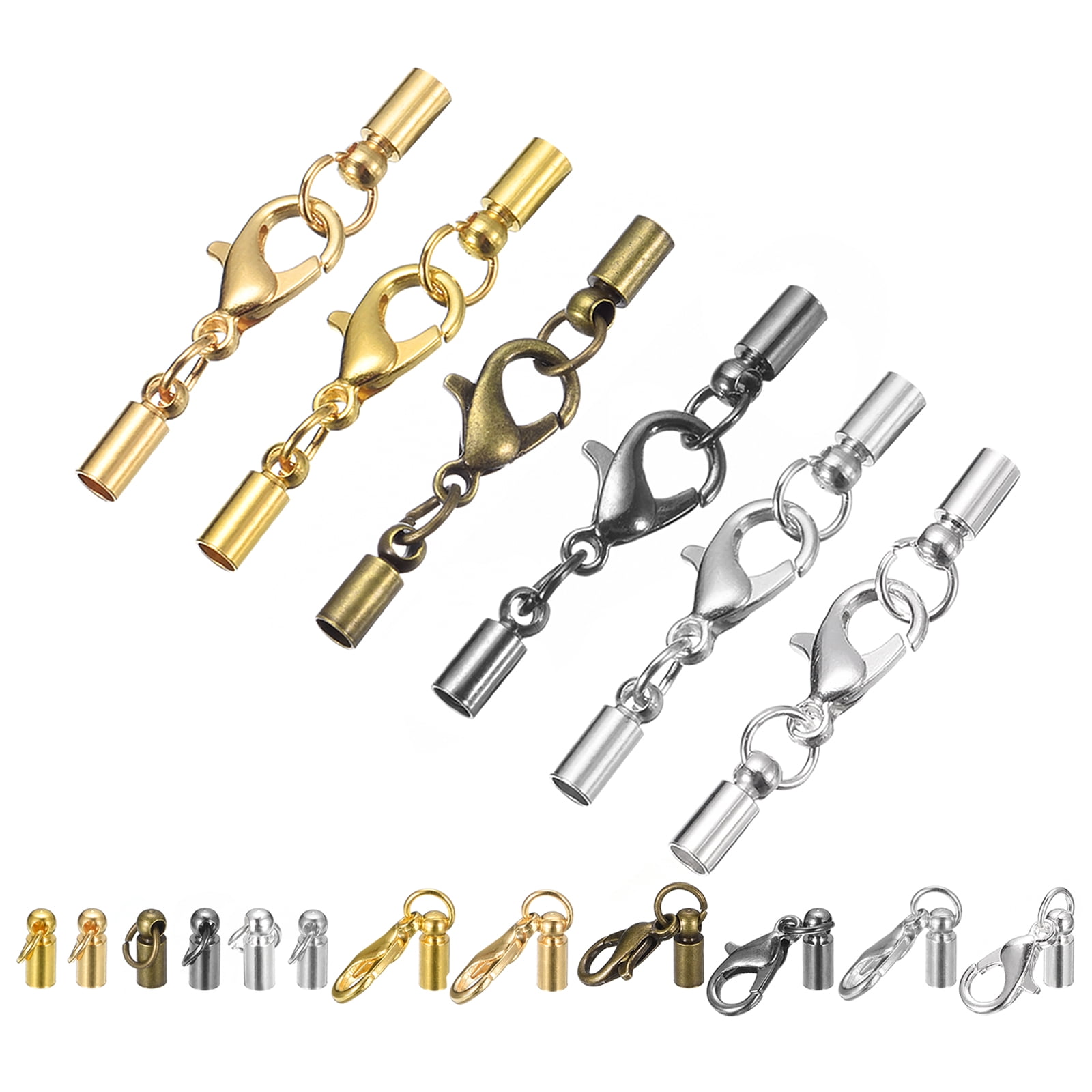 30Sets 3mm Leather Cord End Caps with Lobster Claw Clasps, Barrel ...