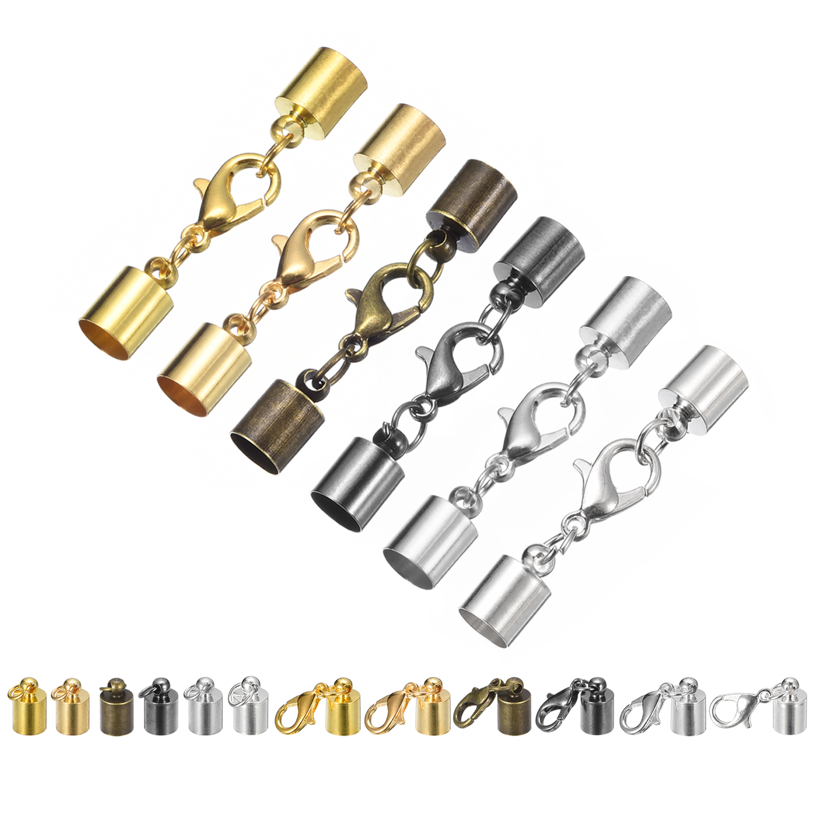 30Sets 6mm Leather Cord End Caps with Lobster Claw Clasps, Barrel ...