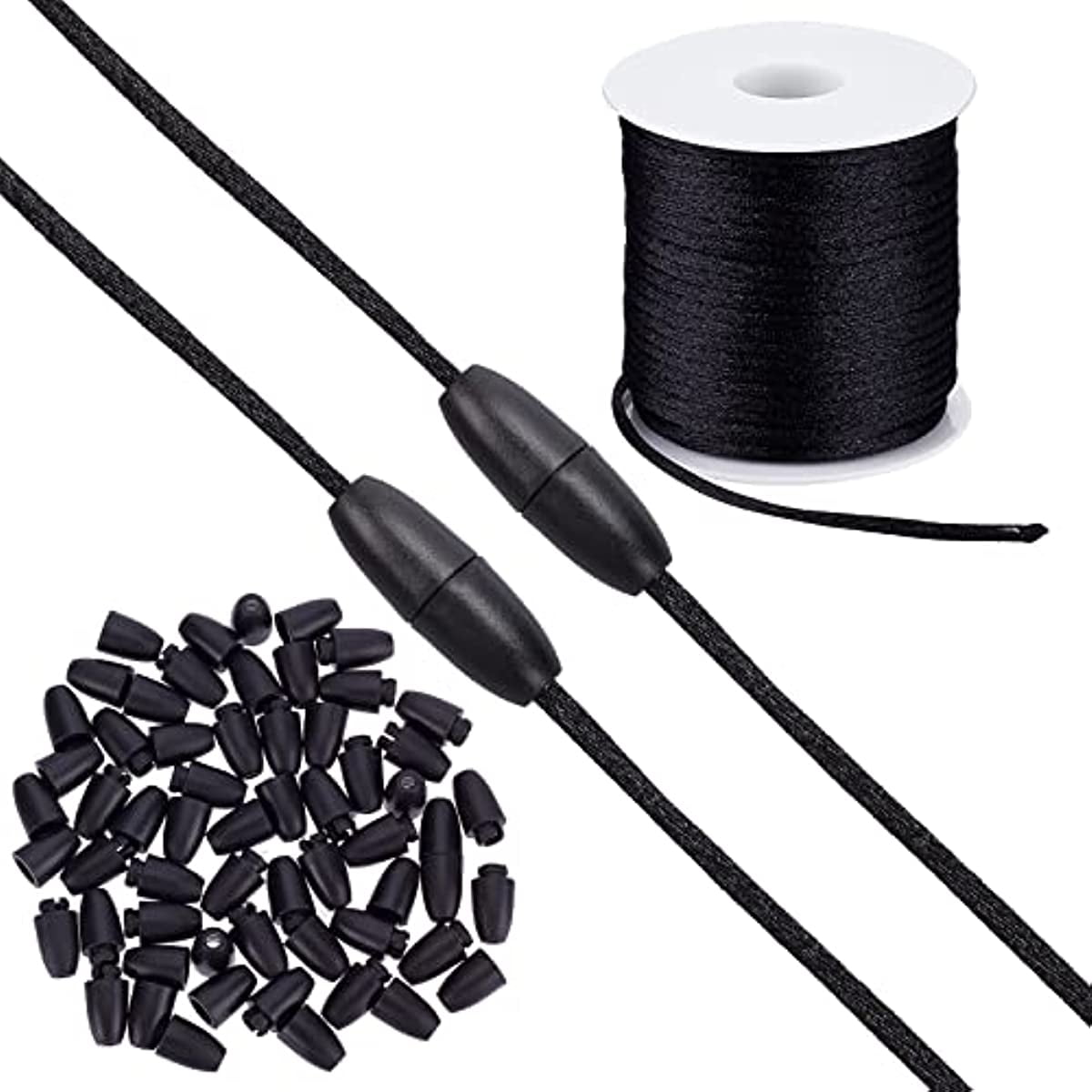 30Sets Black 23M Rattail Satin Cord Nylon Silky Lanyard Cords with ...