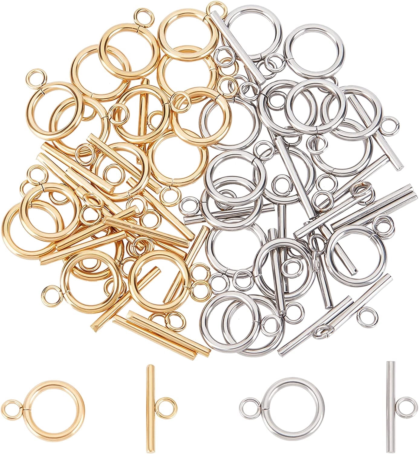 30Sets Toggle Clasps 304 Stainless Steel Ring Toggle Connectors Golden ...