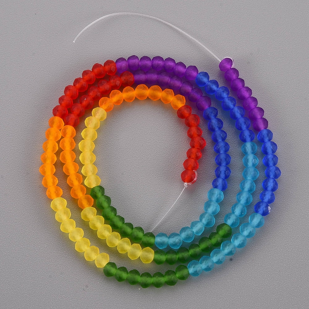 30Strand 7 Colors Rainbow Color Frosted Glass Beads Strands Mixed Color ...