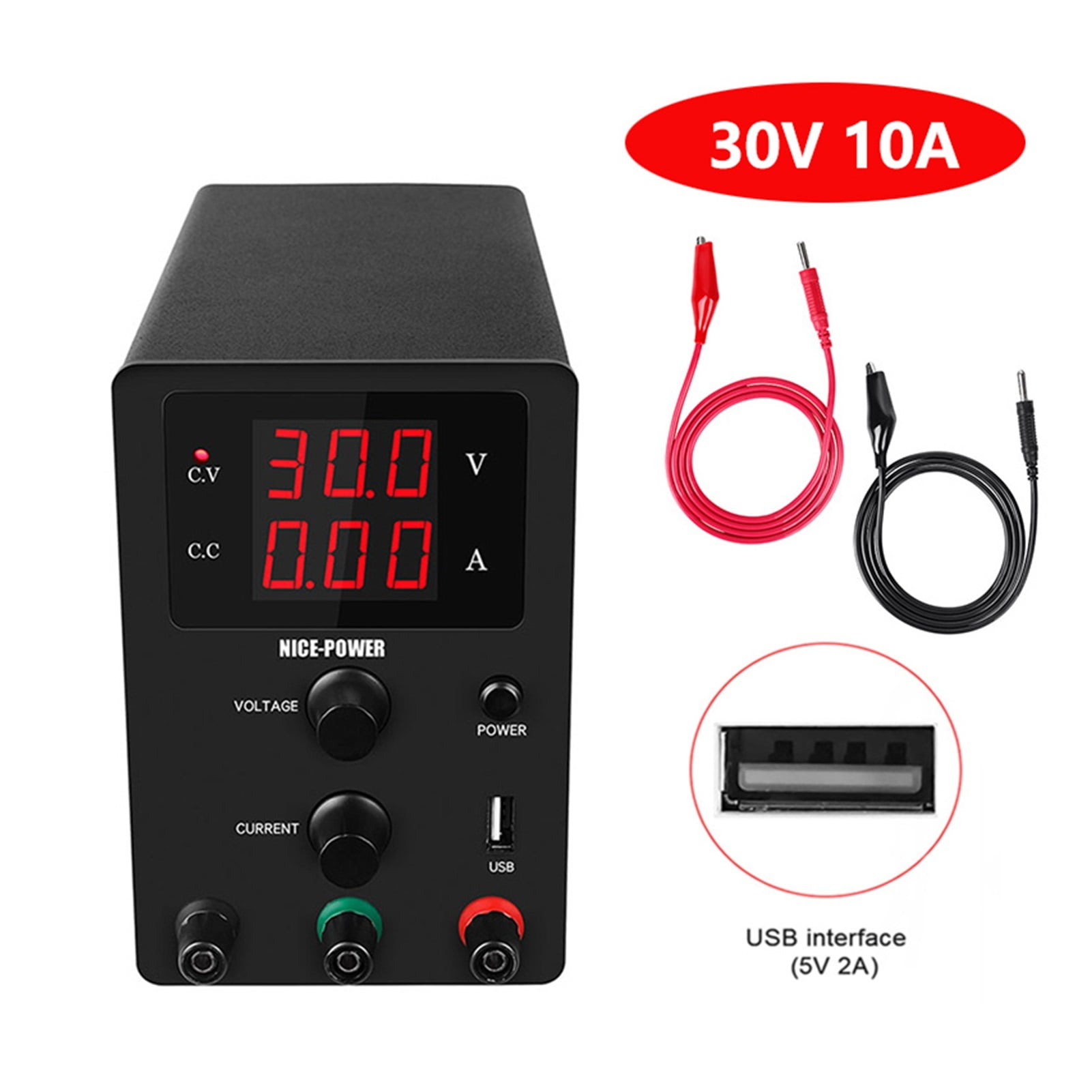 30V 10A Variable Digital DC Switching Lab USB Power Supply Adjusrable ...