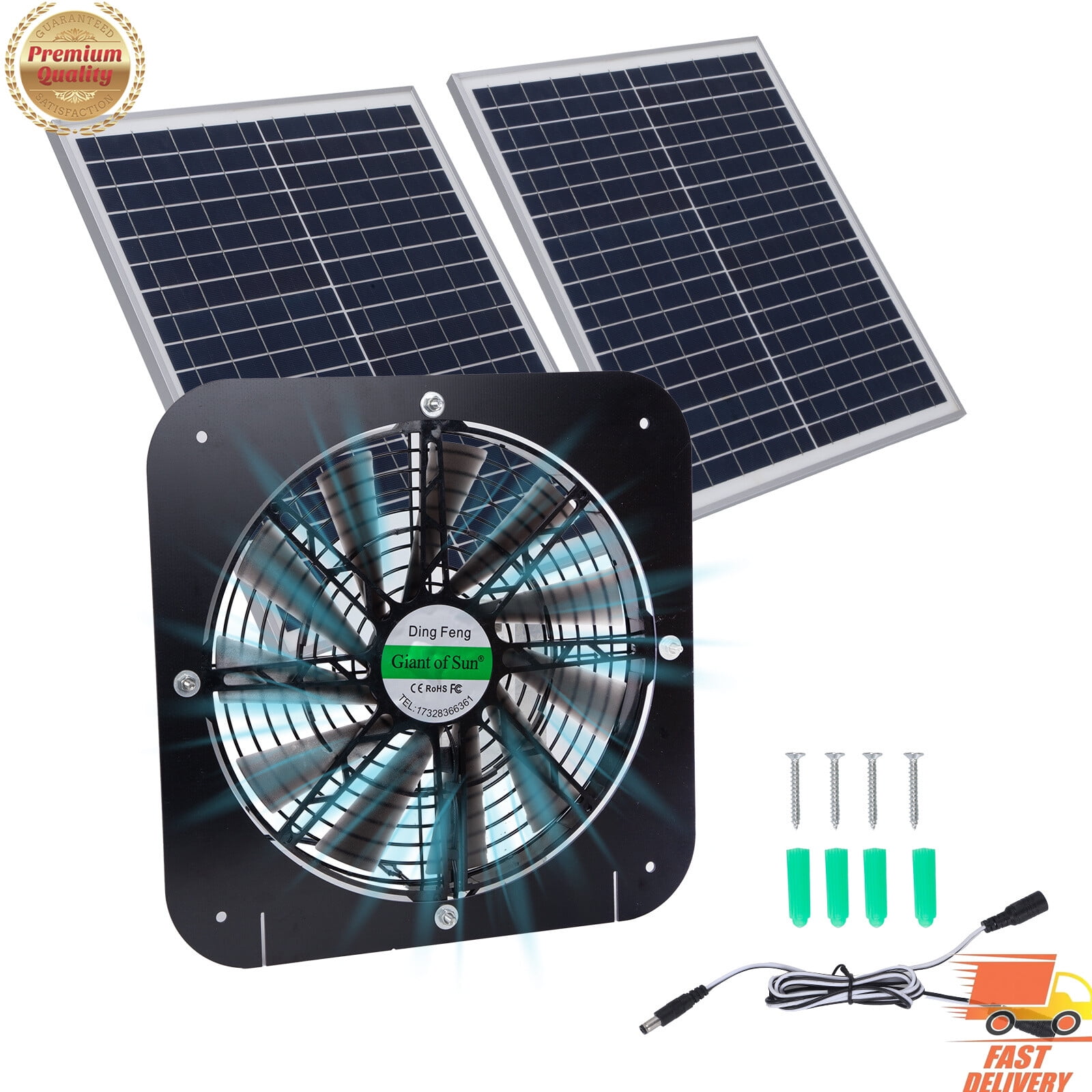 30W 1200CFM Solar Fan kit Foldable Solar Panel & Exhaust Air Fan for ...