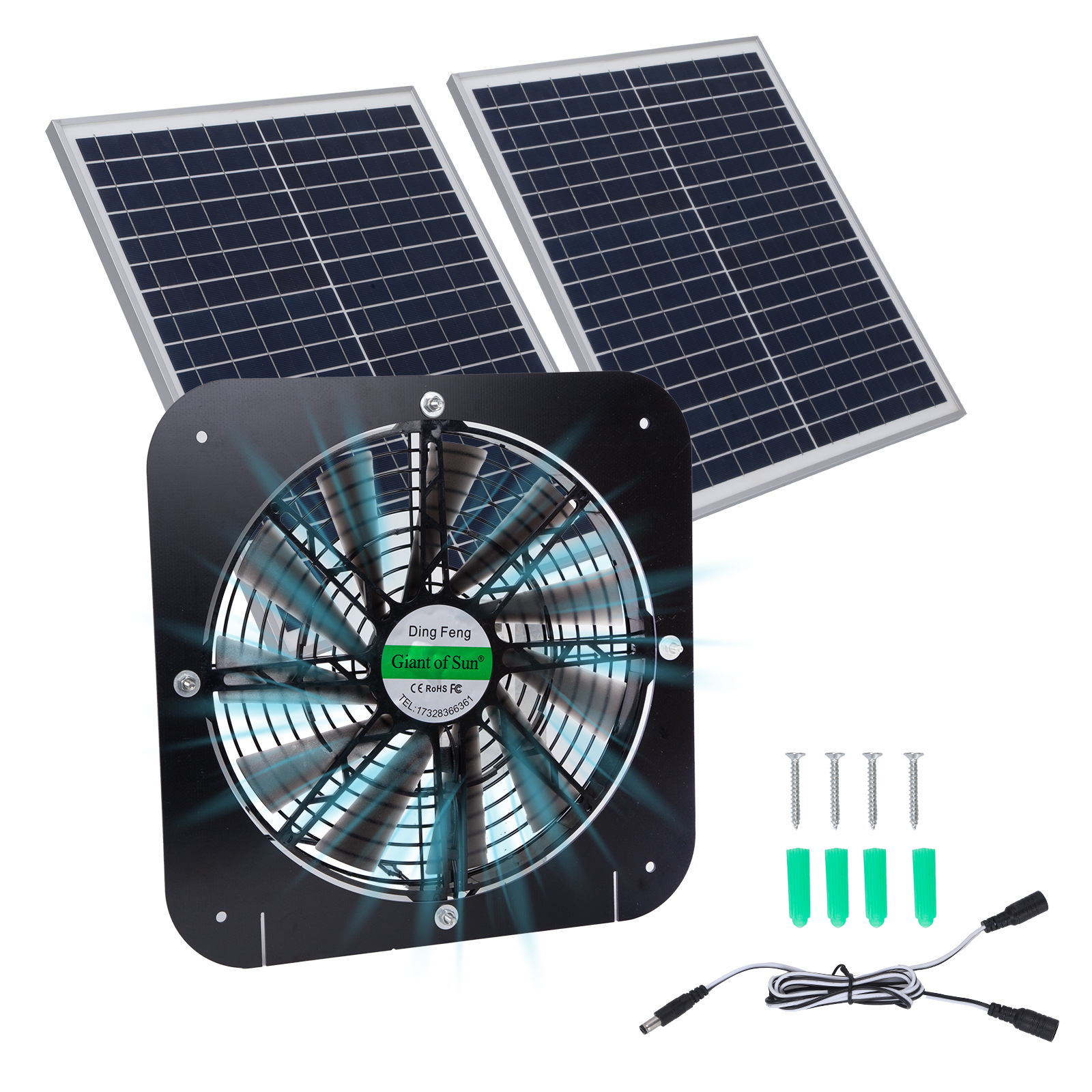 30W 1200CFM Solar Fan kit Foldable Solar Panel & Exhaust Air Fan for ...