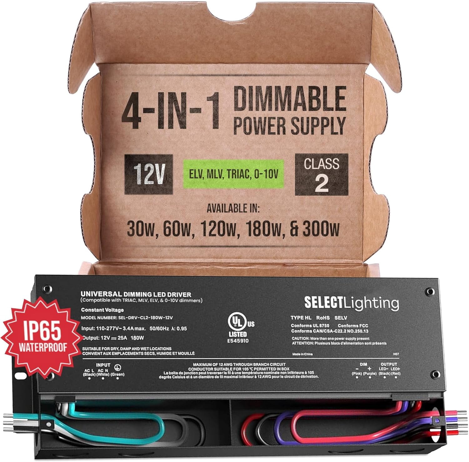 30W 12V Dimmable Driver, 4-in-1 (ELV, MLV, 0-10V, TRIAC), IP65 ...