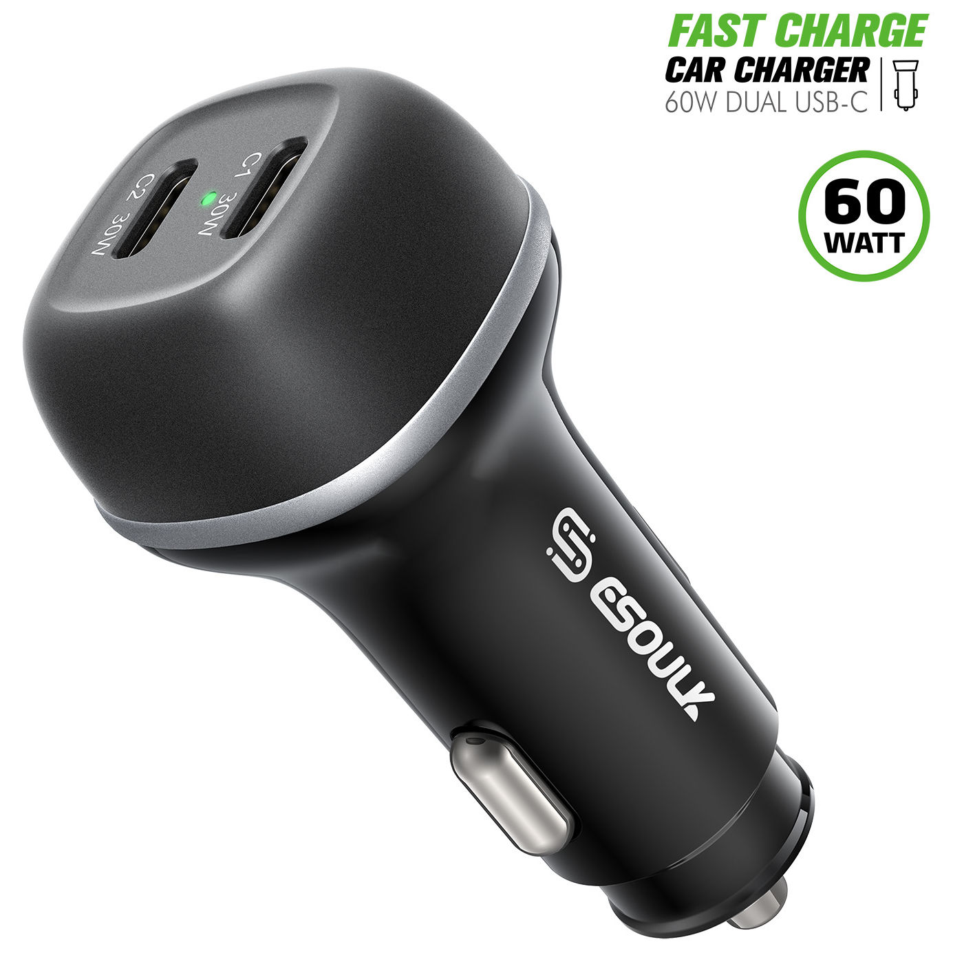 30W + 30W USB-C PD 3.0 Fast Car Charger with PPS - Black - Walmart.com
