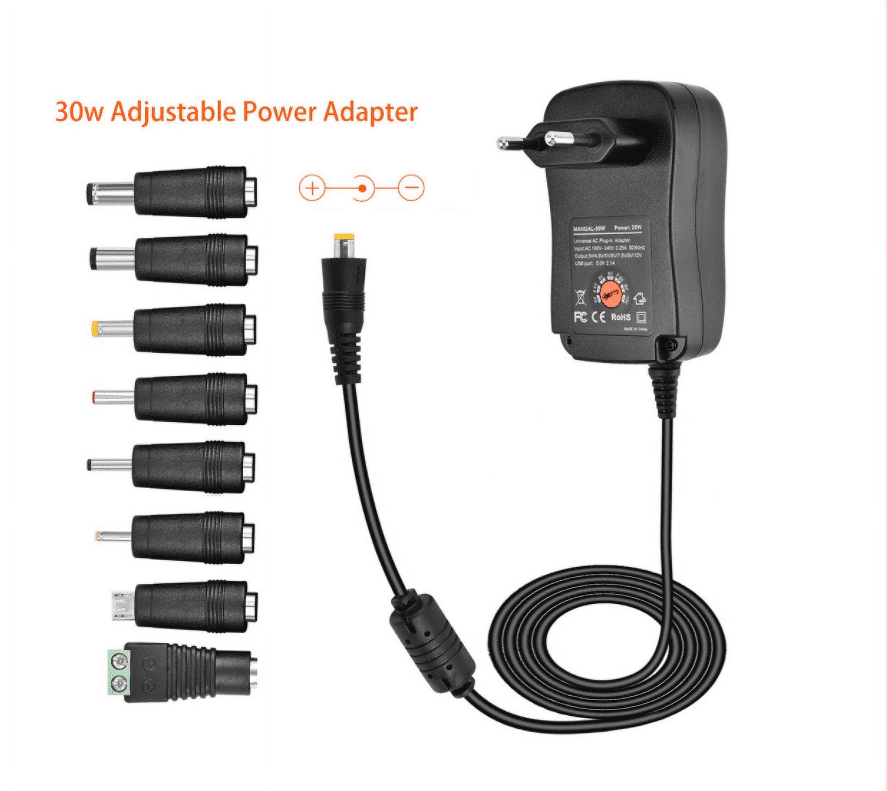 30W Adjustable Voltage Power Adapter, 3-12V, 8 Head Switching Supply ...